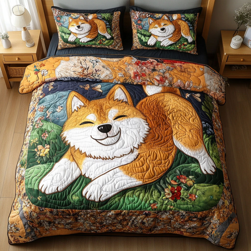 Shiba Happy Play 3-Piece Quilted Bedding Set NCU0NT3326 – Vantique