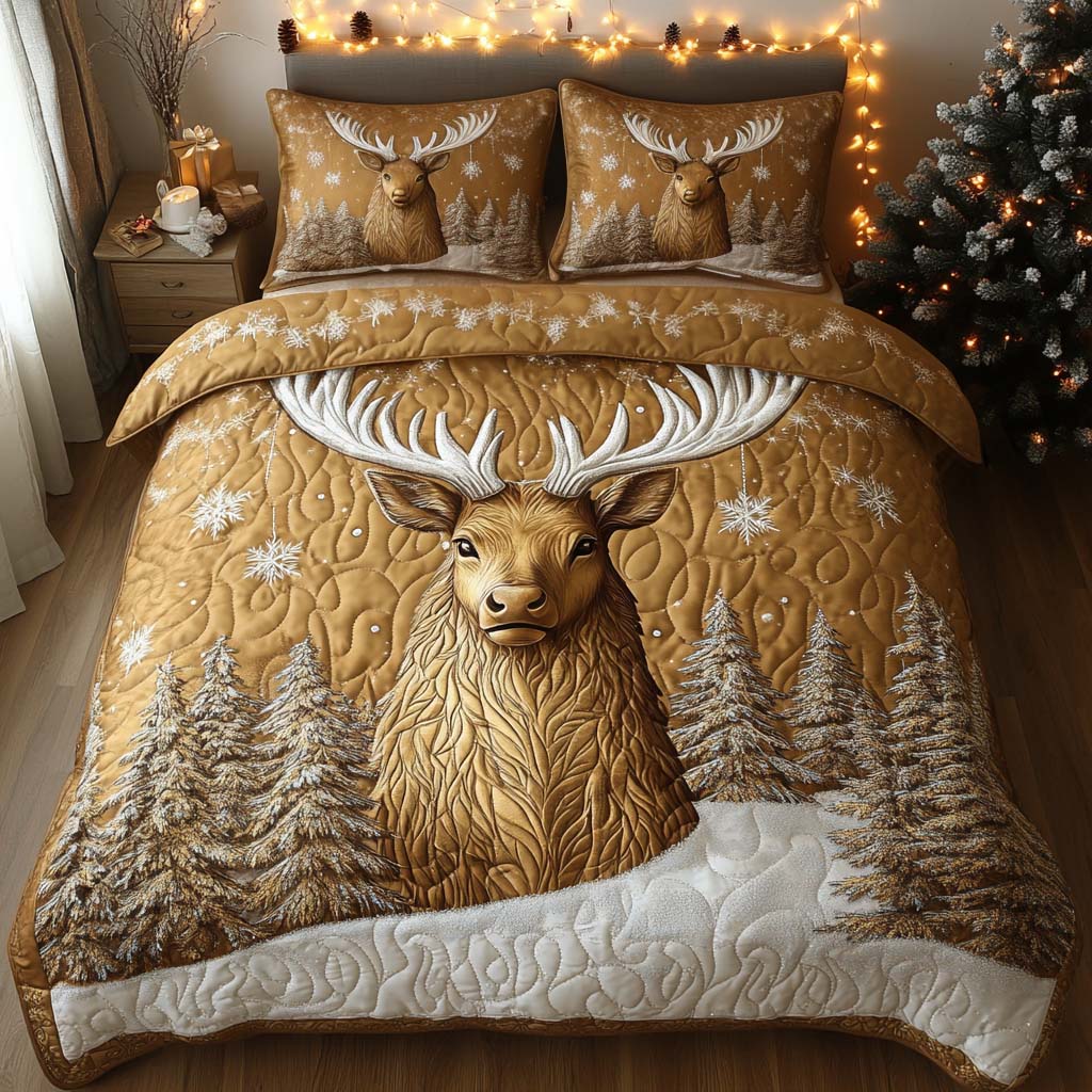Silent Night Stag 3-Piece Quilted Bedding Set NCU0XD193 – Vantique
