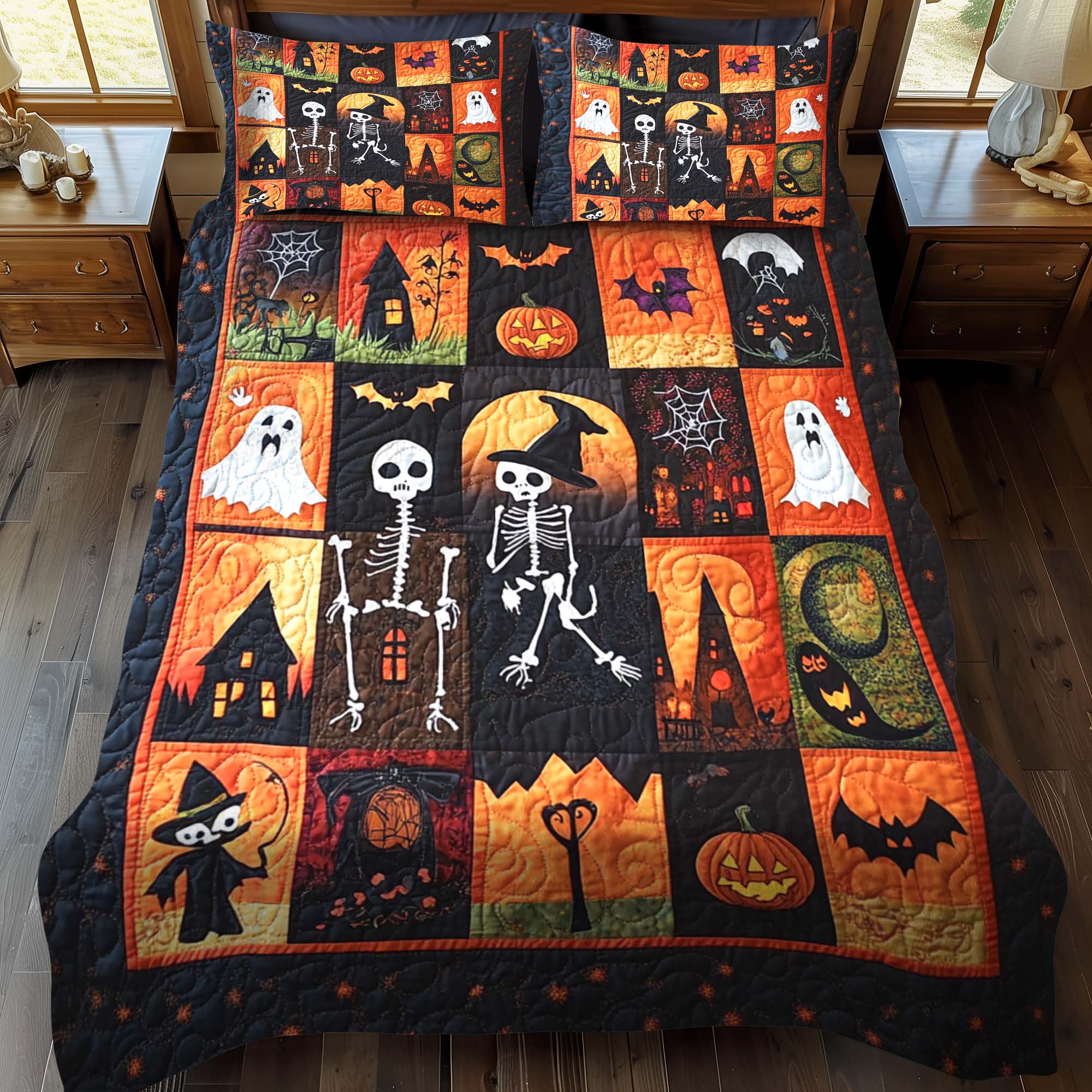 Skeleton Dance 3-Piece Quilted Bedding Set NCU0NT609 – Vantique