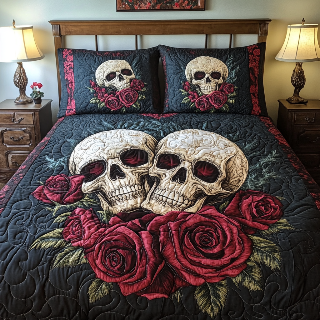 Skull Bouquet 3-Piece Quilted Bedding Set NCU0VH1921 – Vantique