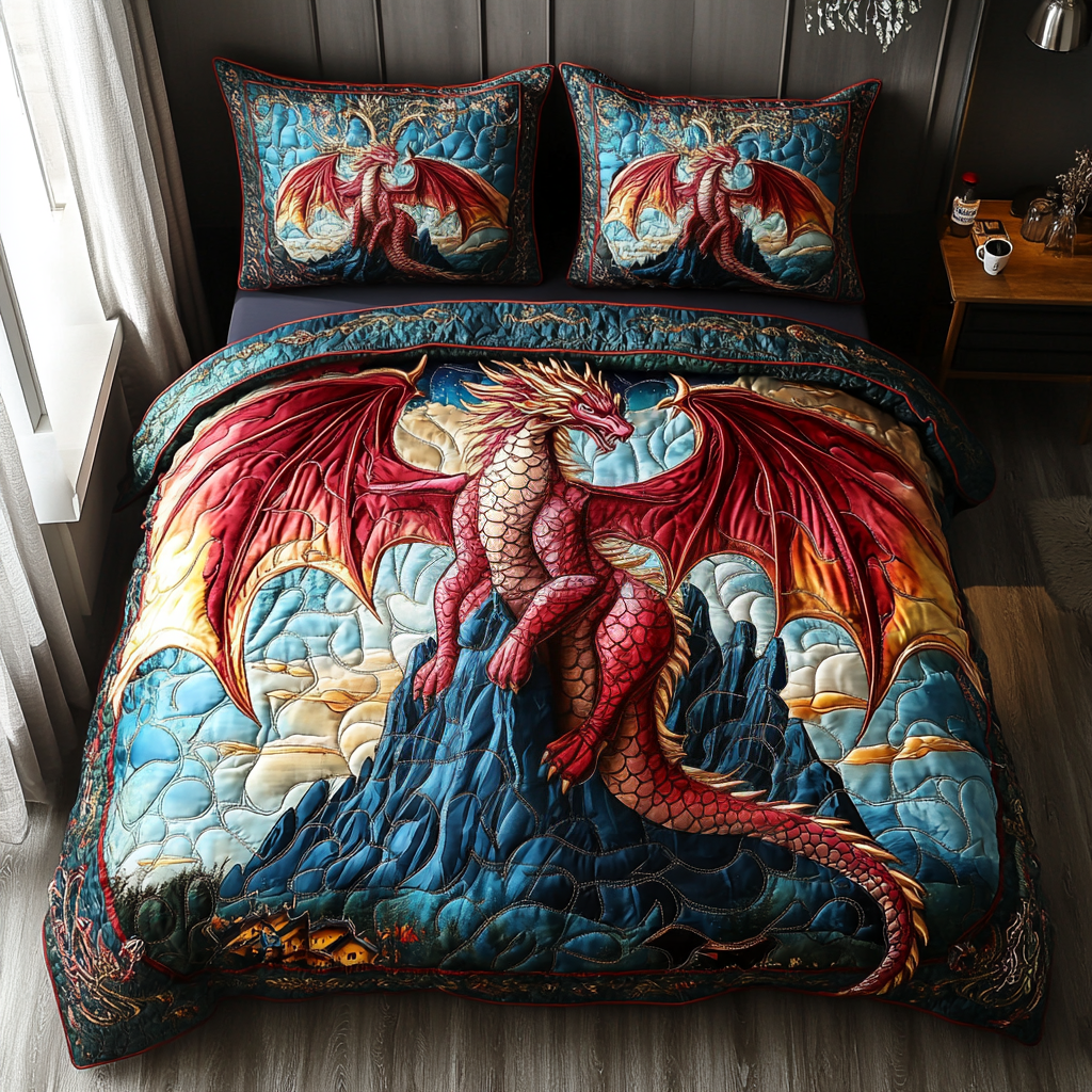 Skyborn Serpent 3-Piece Quilted Bedding Set NCU0DV2506 – Vantique