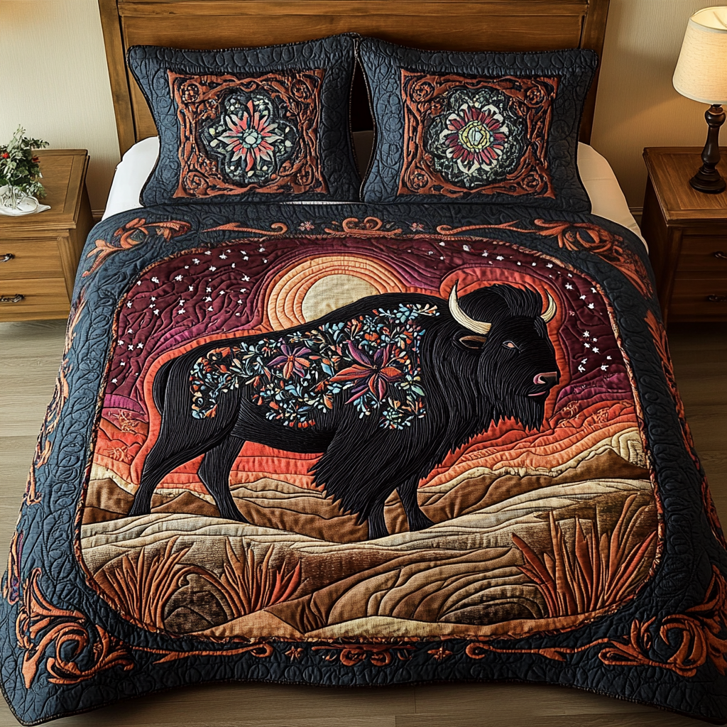 Skylands Bison 3-Piece Quilted Bedding Set NCU0VH1636 – Vantique