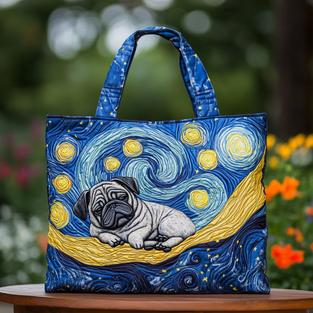 Smiling Pug Quilted Tote Bag NCU0DK9471 – Vantique