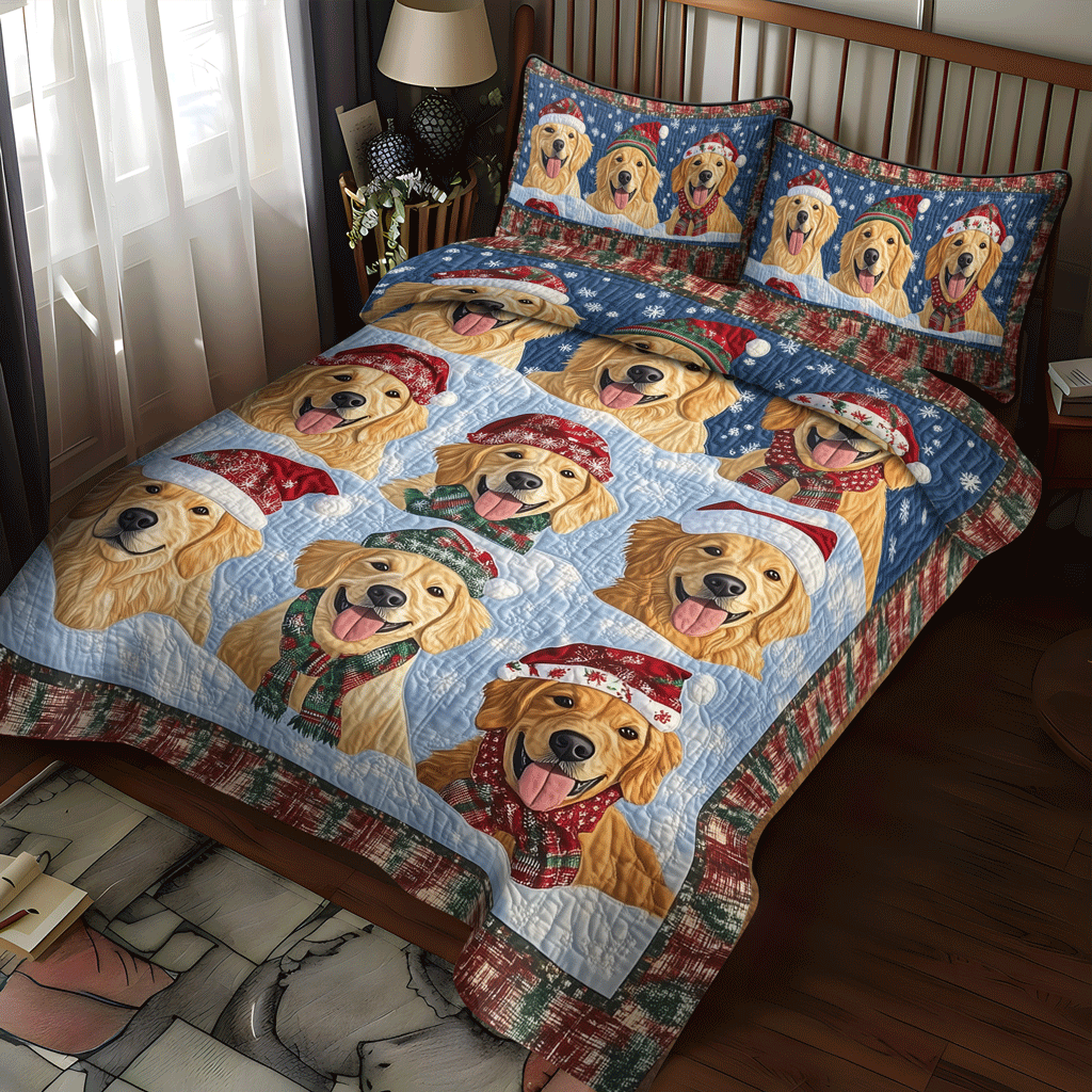 Snow Golden Puppy 3-Piece Quilted Bedding Set NCU0TH1634 – Vantique
