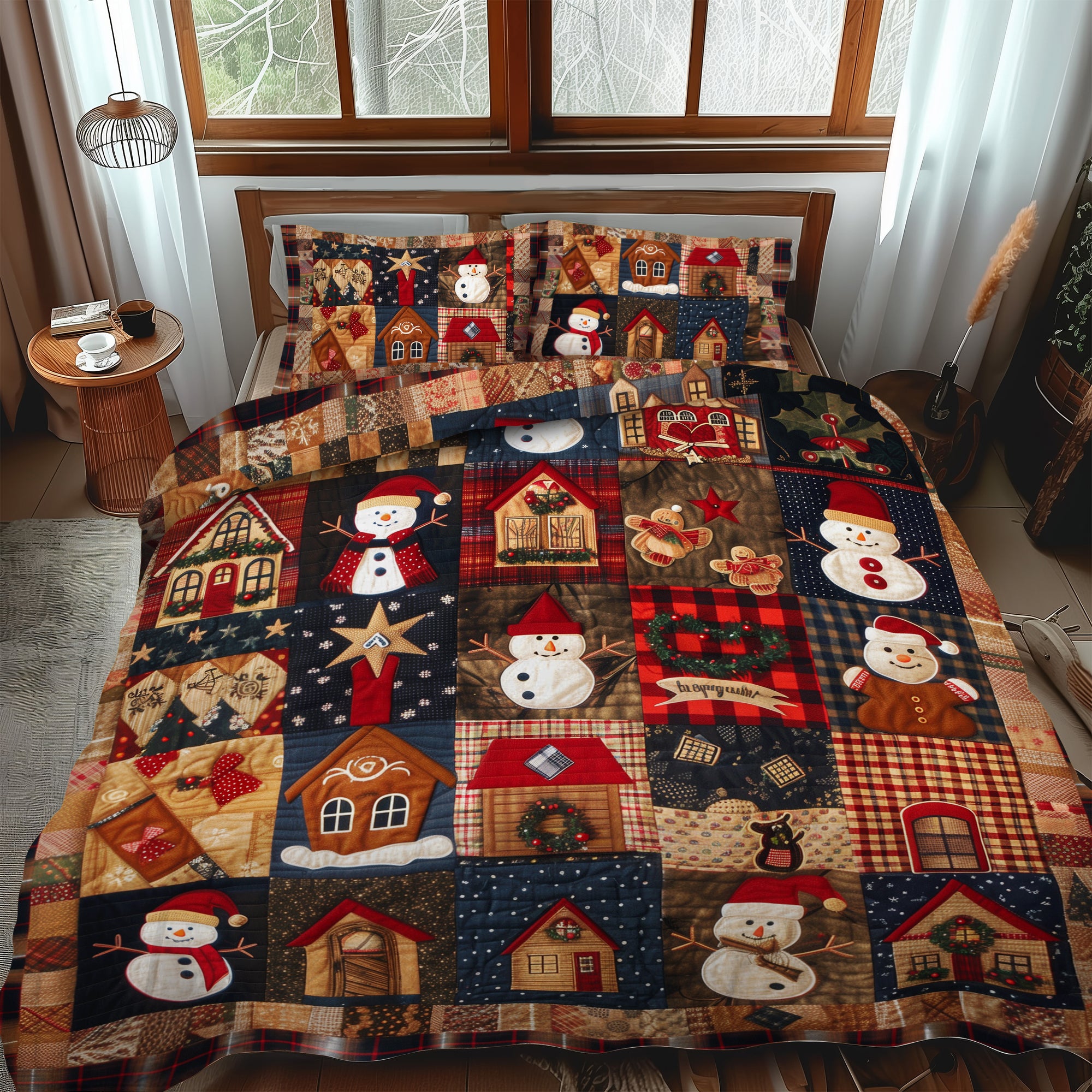Snowman Jubilee 3-Piece Quilted Bedding Set NCU0TH944 – Vantique