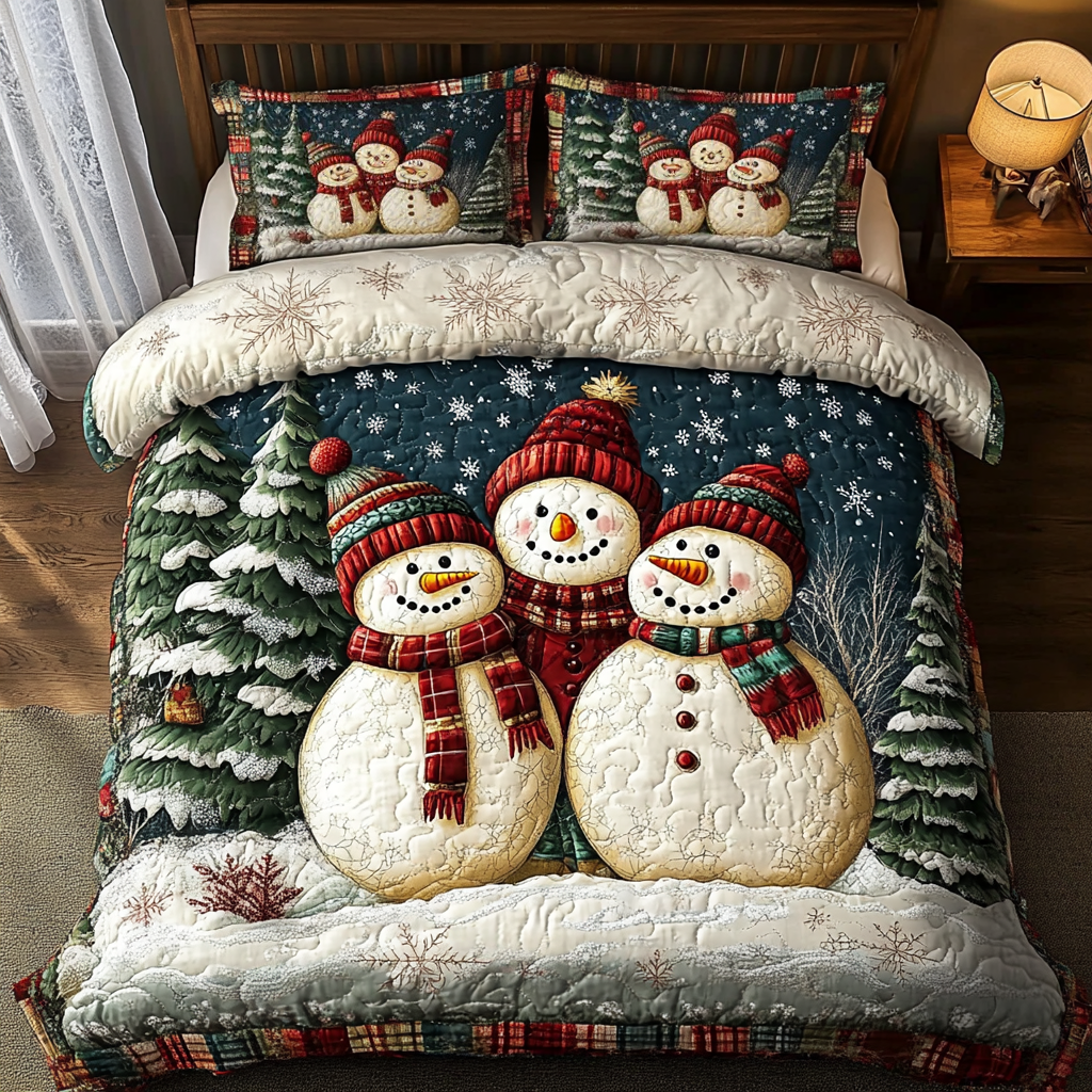 Snowman Charm 3-Piece Quilted Bedding Set NCU0DK9998 – Vantique