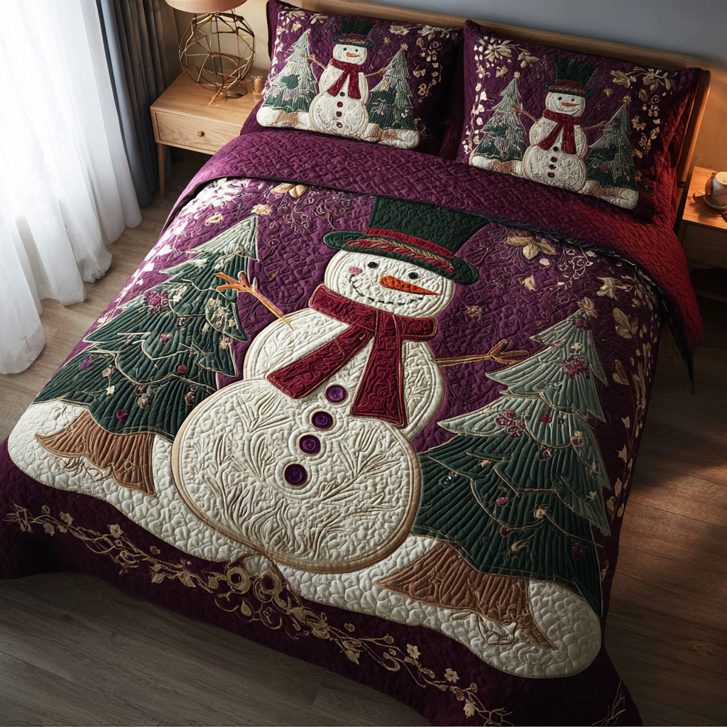 Snowman Glow 3-Piece Quilted Bedding Set NCU0DK10000 – Vantique