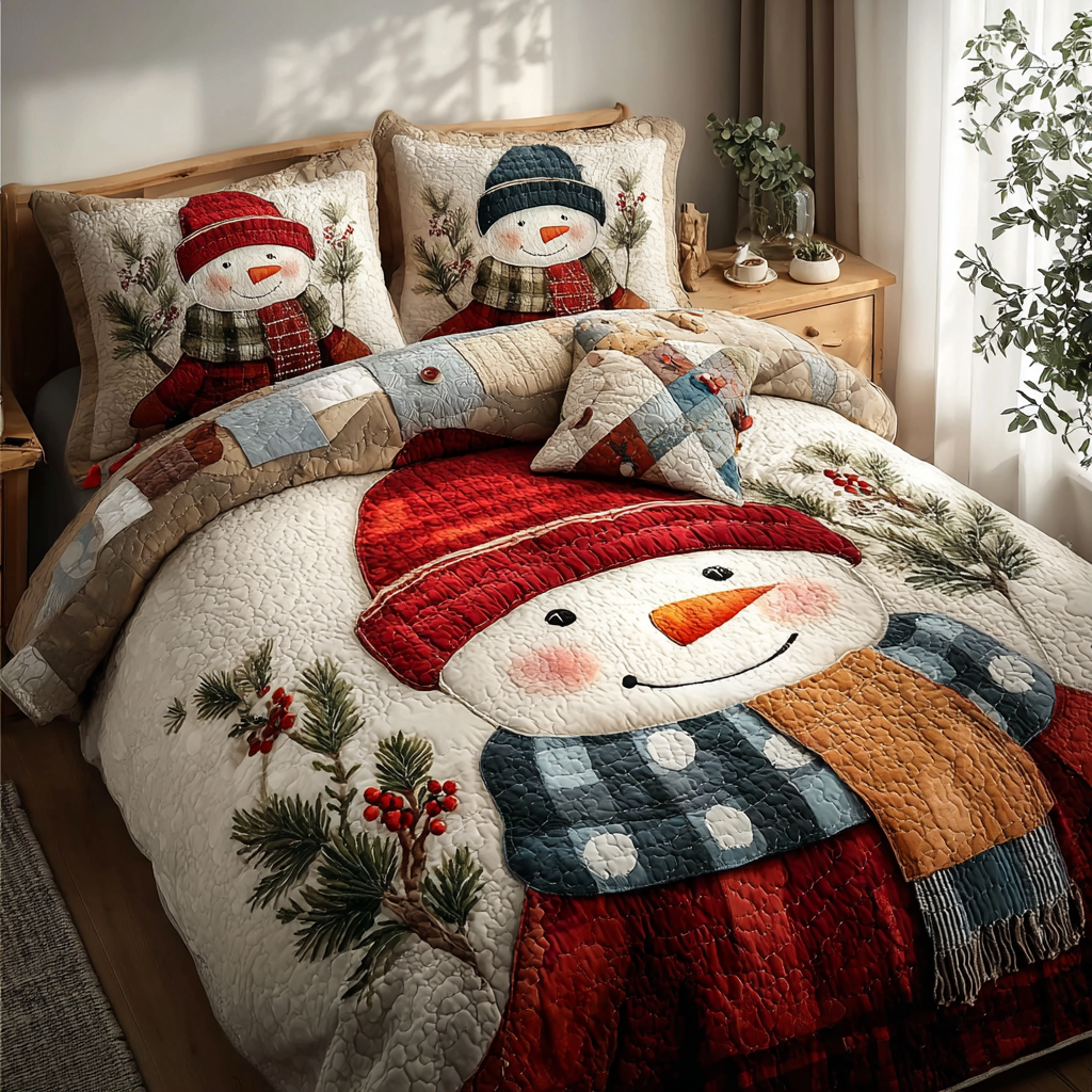 Snowman Joy 3-Piece Quilted Bedding Set NCU0DK10696 – Vantique