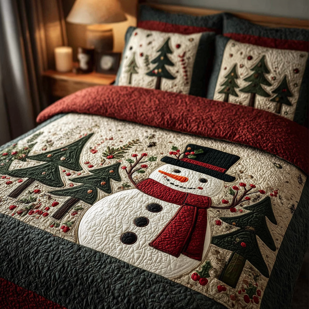 Snowman Magic 3-Piece Quilted Bedding Set NCU0DK10344 – Vantique