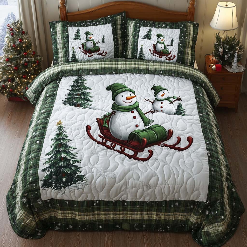 Snowman Ride 3-Piece Quilted Bedding Set NCU0NT9911 – Vantique