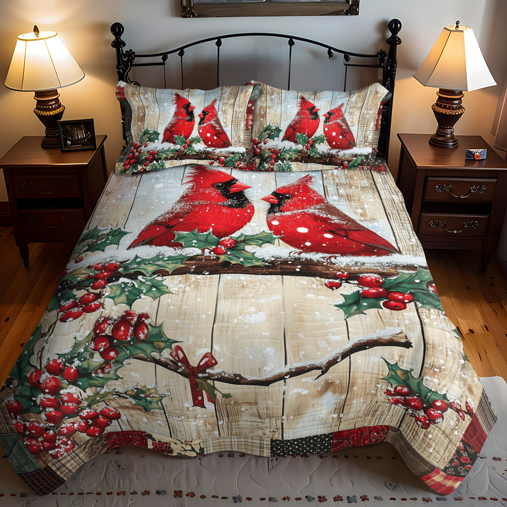 Snowy Cardinal Serenity 3-Piece Quilted Bedding Set NCU0TL1499 – Vantique