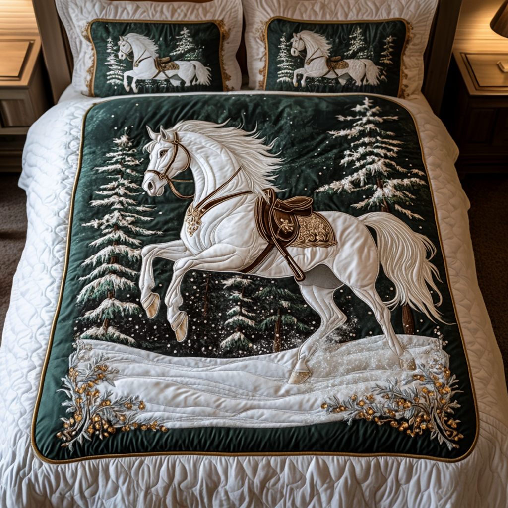 Snowy Steed 3-Piece Quilted Bedding Set NCU0VH885 – Vantique