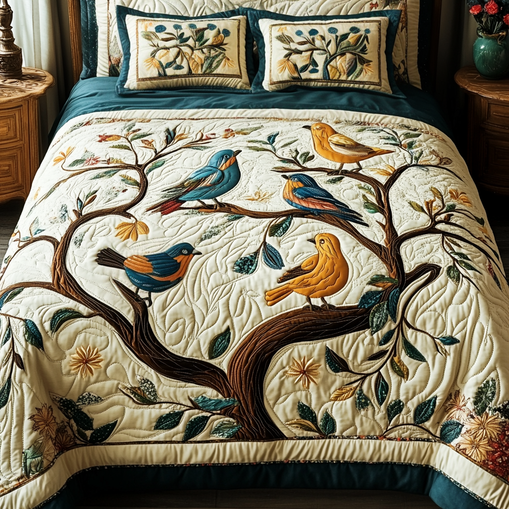 Songbird Bliss 3-Piece Quilted Bedding Set NCU0VH1101 – Vantique