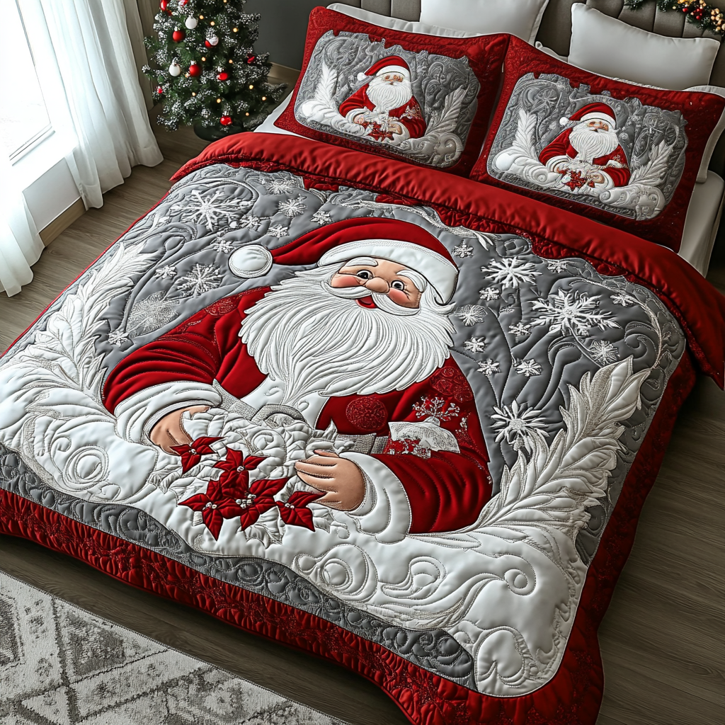 Sparkling Santa 3-Piece Quilted Bedding Set NCU0DV1950 – Vantique