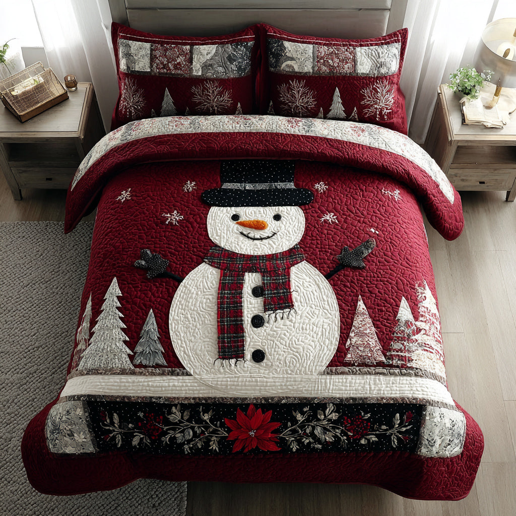 Sparkling Snowman 3-Piece Quilted Bedding Set NCU0HH355 – Vantique