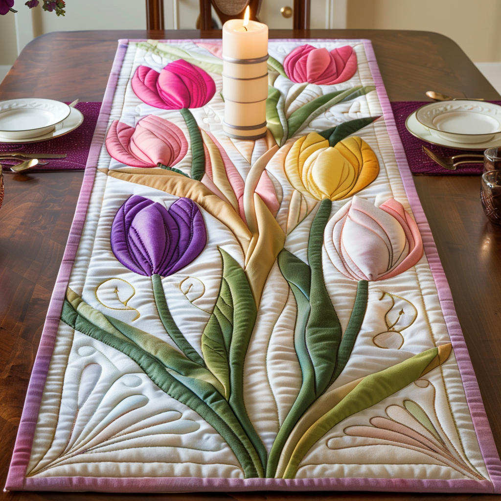 Spring Tulip Symphony Quilted Table Runner NCU0DV4133 – Vantique