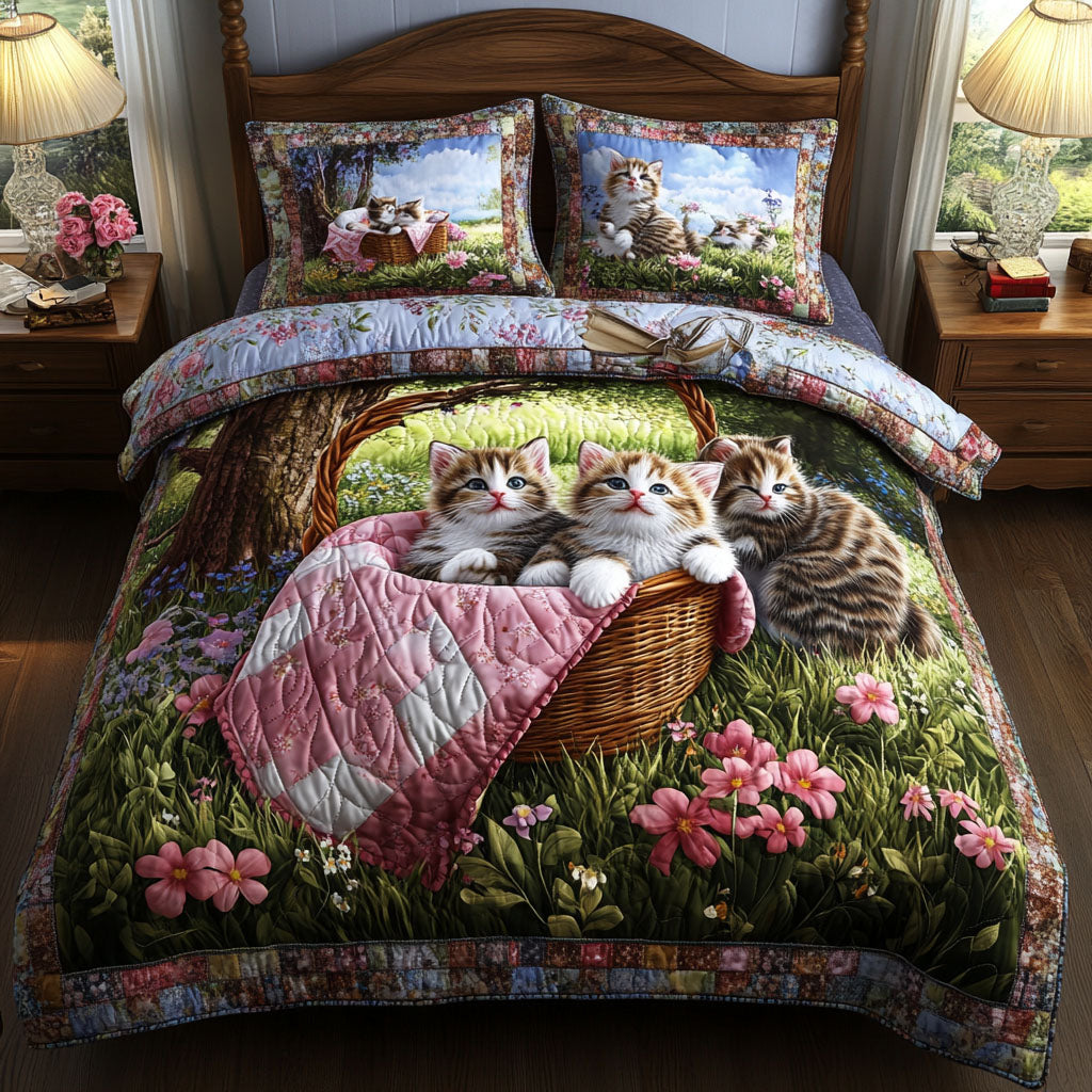 Springtime Kittens 3-Piece Quilted Bedding Set NCU0NT5441 – Vantique