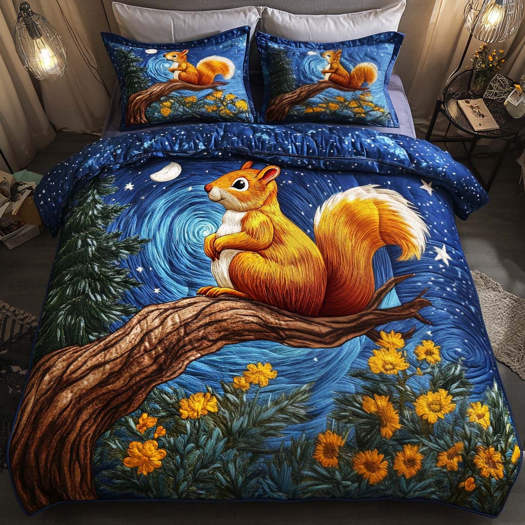 Squirrel Whimsy 3-Piece Quilted Bedding Set NCU0NT9145 – Vantique