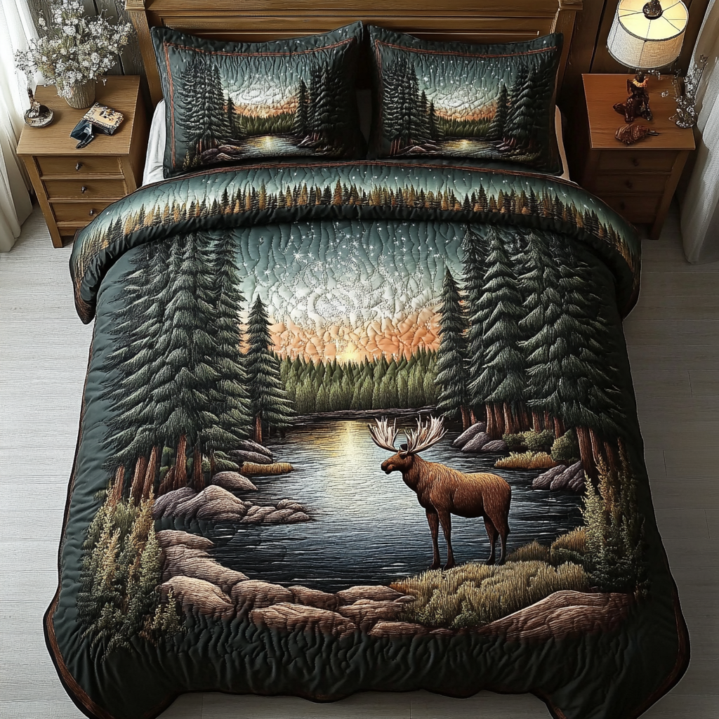 Stag Elegance 3-Piece Quilted Bedding Set NCU0VH2365 – Vantique