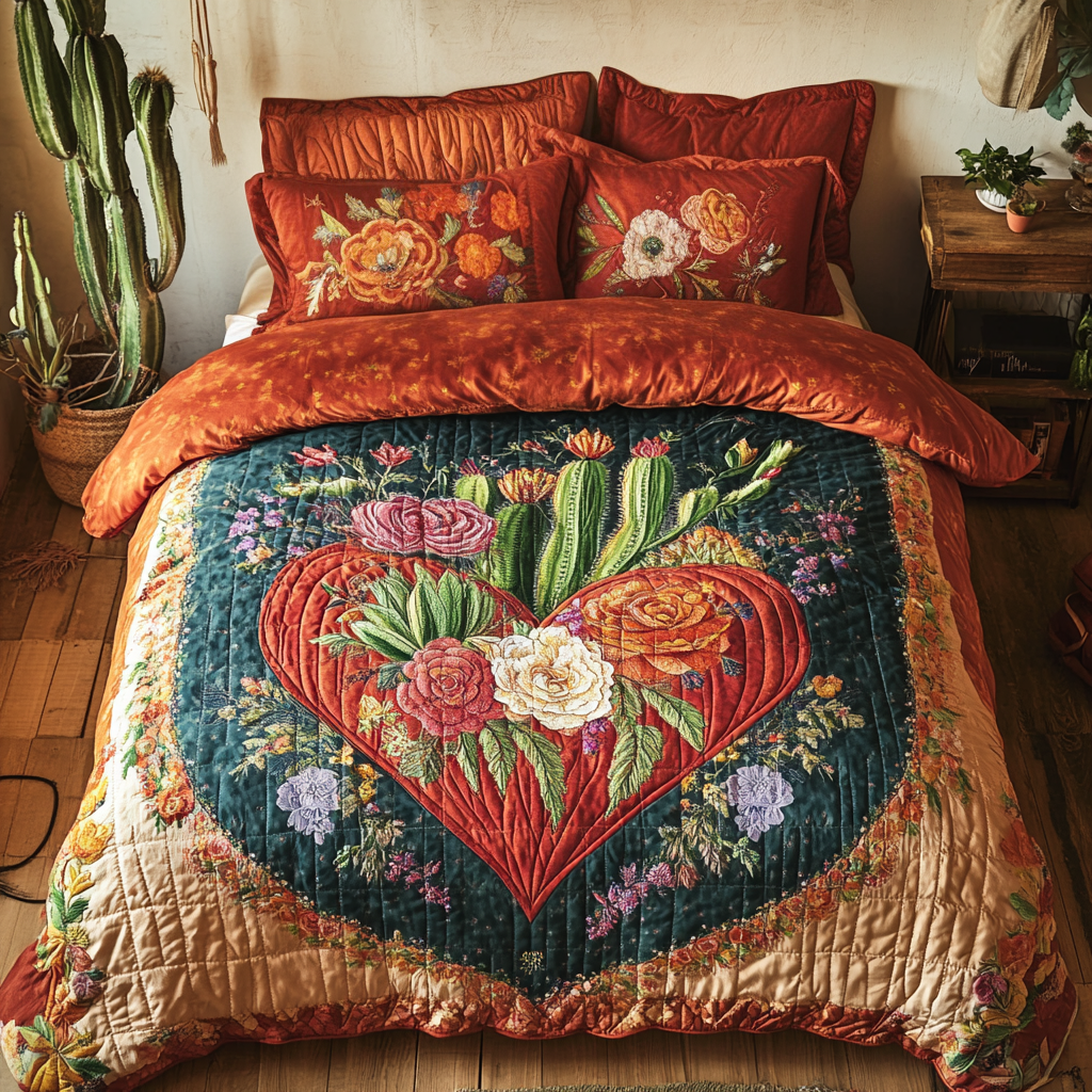 Succulent Soul 3-Piece Quilted Bedding Set NCU0VH5898 – Vantique