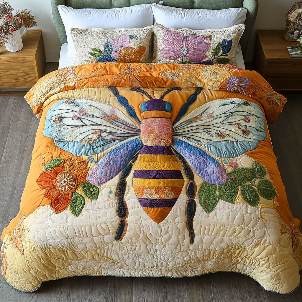 Sunburst Bee 3-Piece Quilted Bedding Set NCU0NT5039 – Vantique