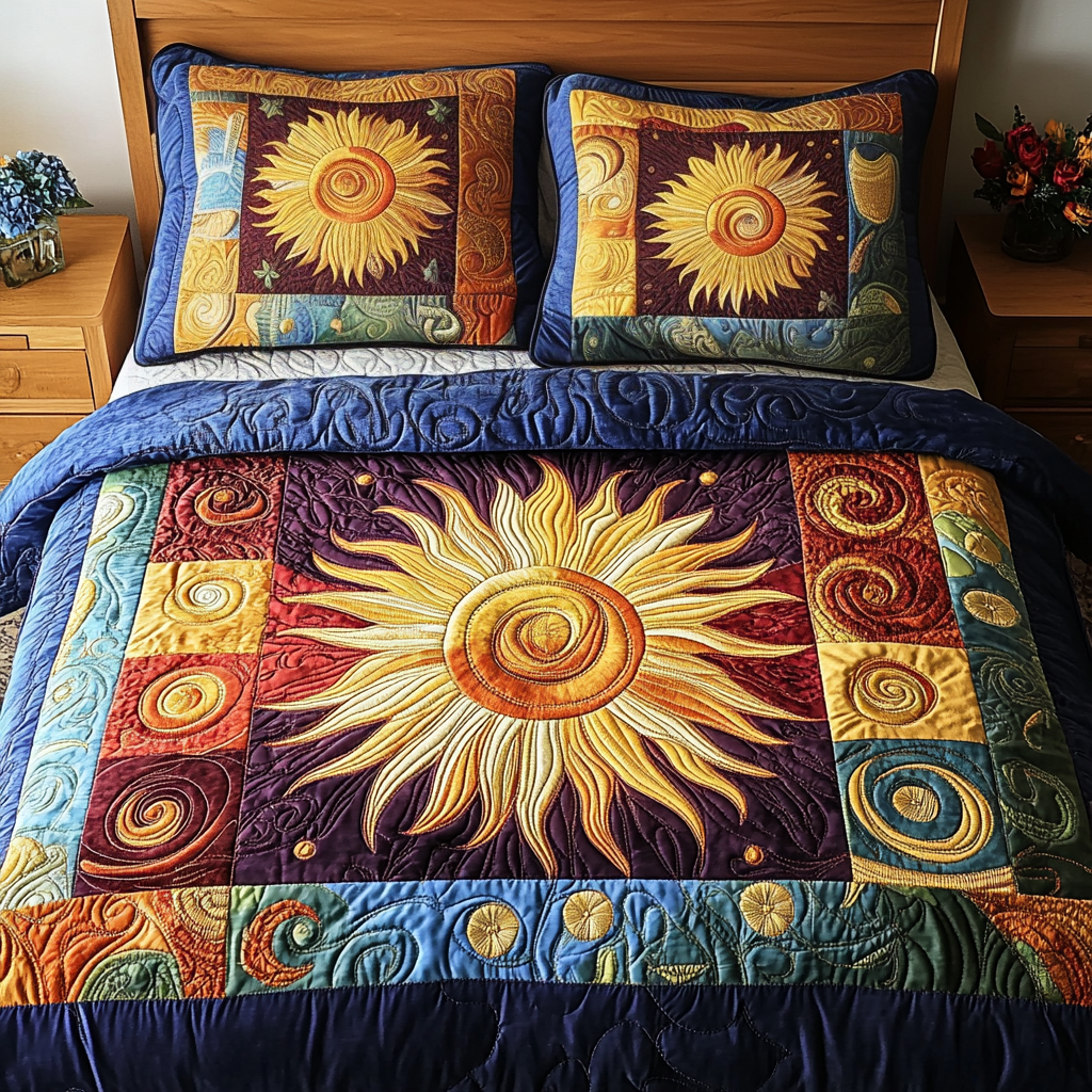 Sunburst Bliss 3-Piece Quilted Bedding Set NCU0VH2927 – Vantique