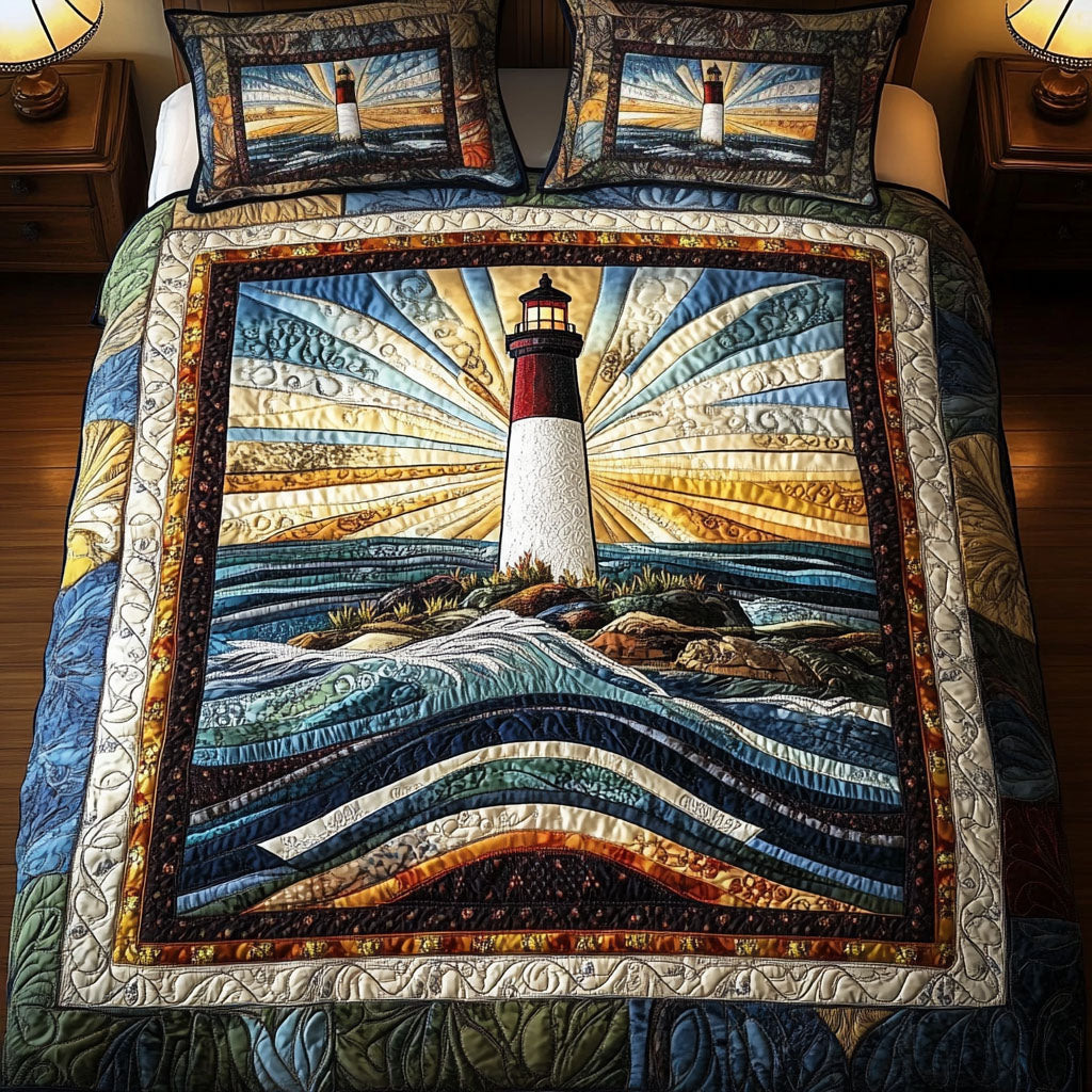 Sunburst Lighthouse Waves 3-Piece Quilted Bedding Set NCU0NT3361 – Vantique