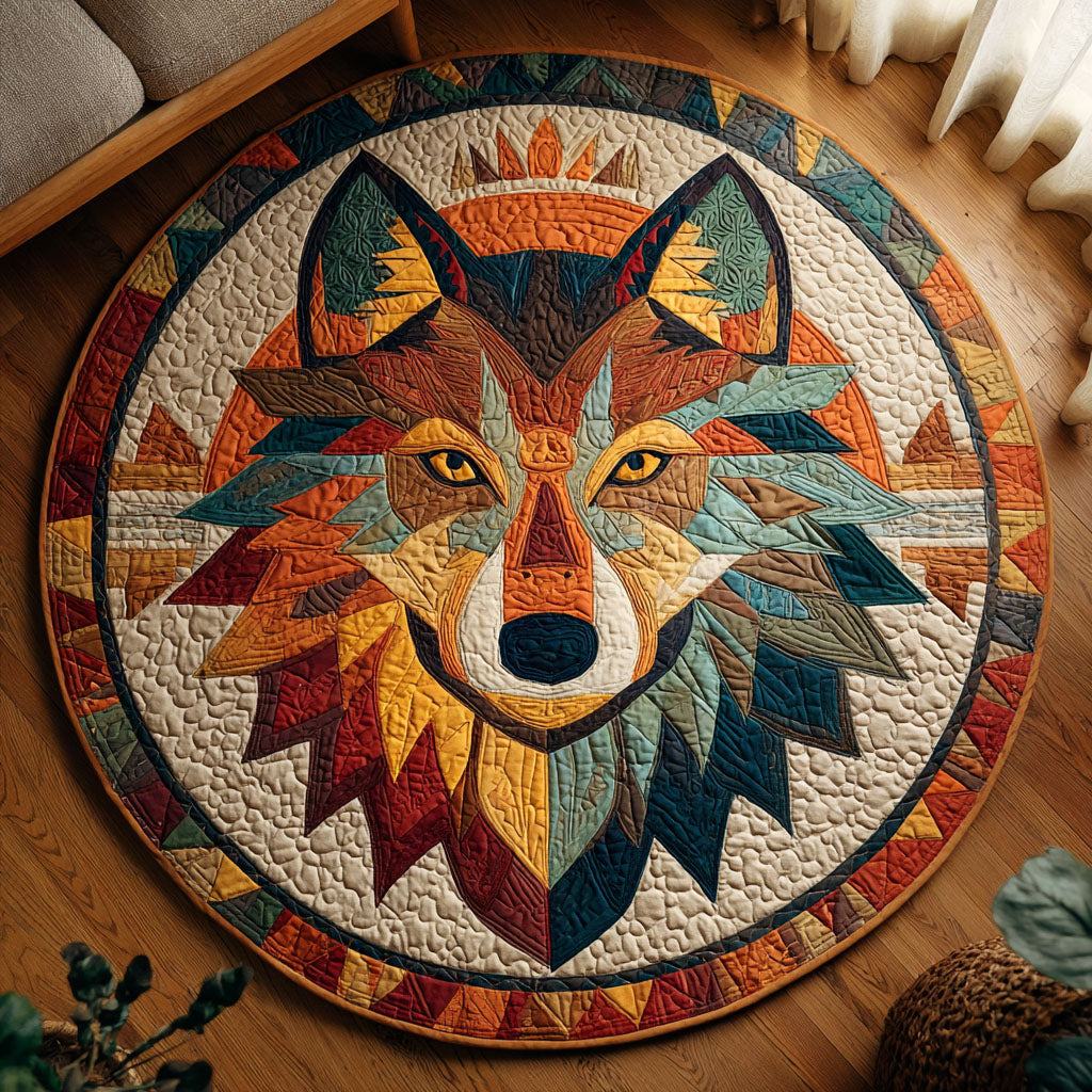 Sunburst Wolf Quilted Round Mat NCU0TV064 – Vantique