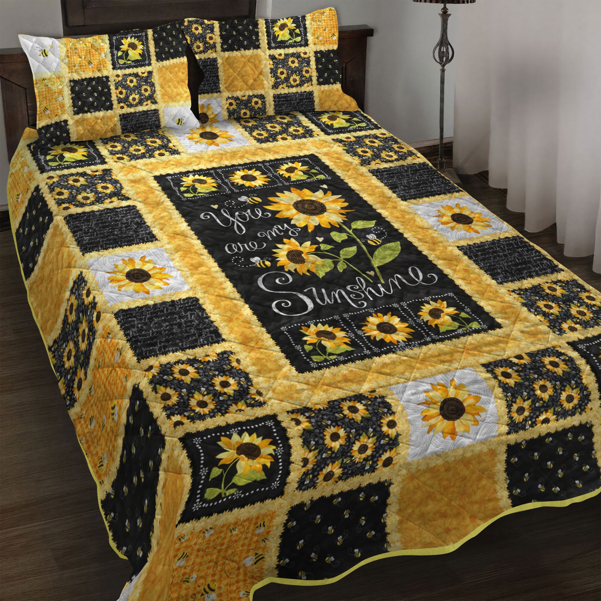 Sunflower Sunshine 3-Piece Quilted Bedding Set NCU0TH492 – Vantique