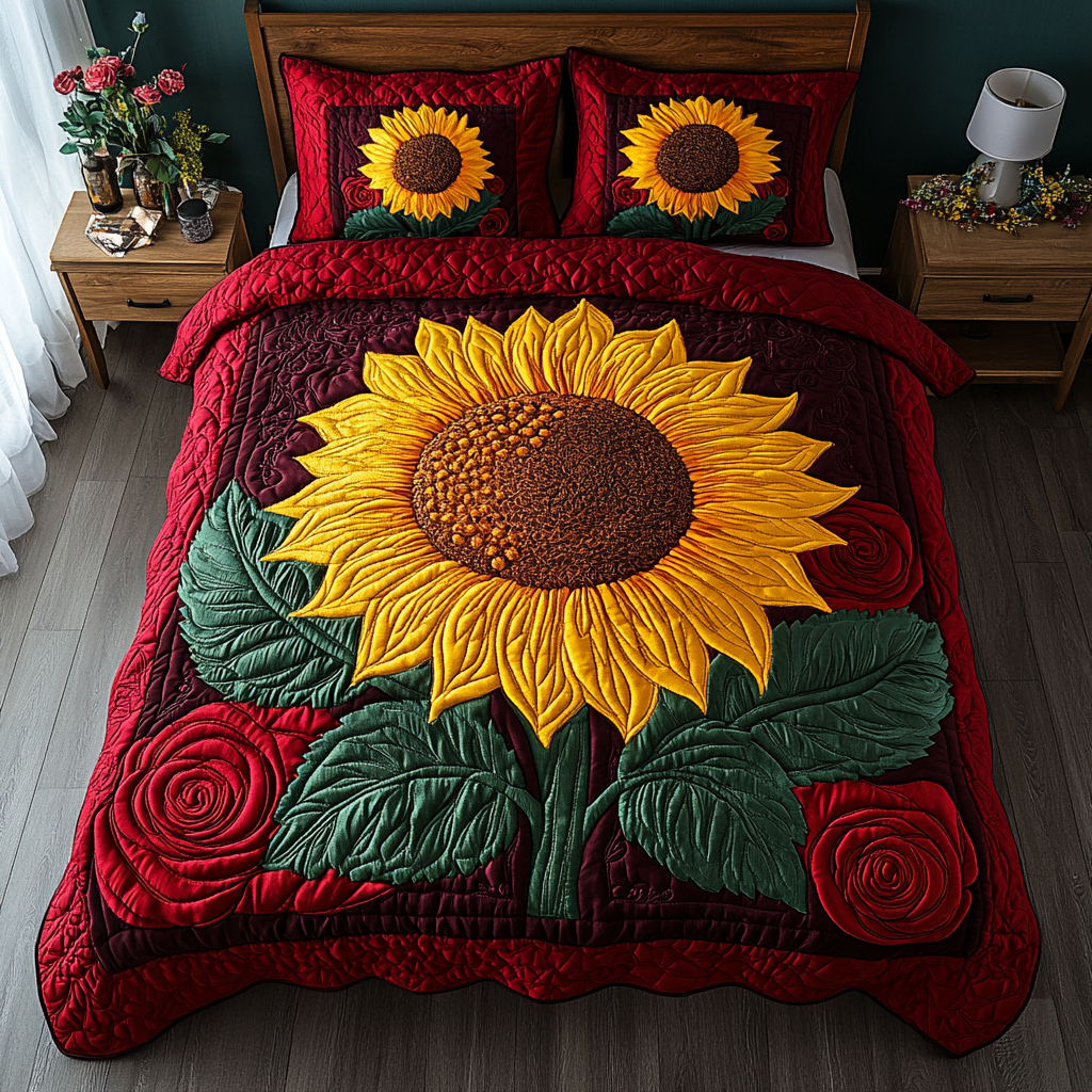 Sunflower Beauty 3-Piece Quilted Bedding Set NCU0DK8562 – Vantique