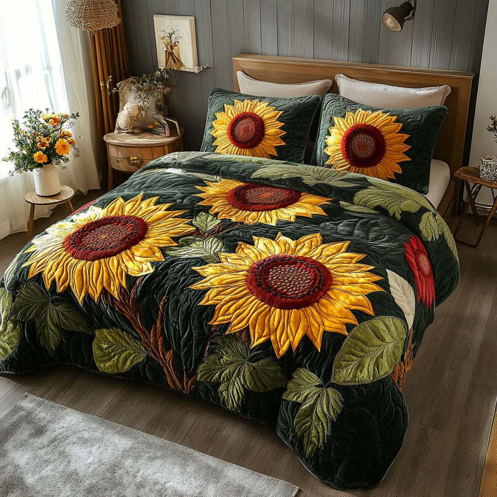 Sunflower Glow 3-Piece Quilted Bedding Set NCU0PT3135 – Vantique