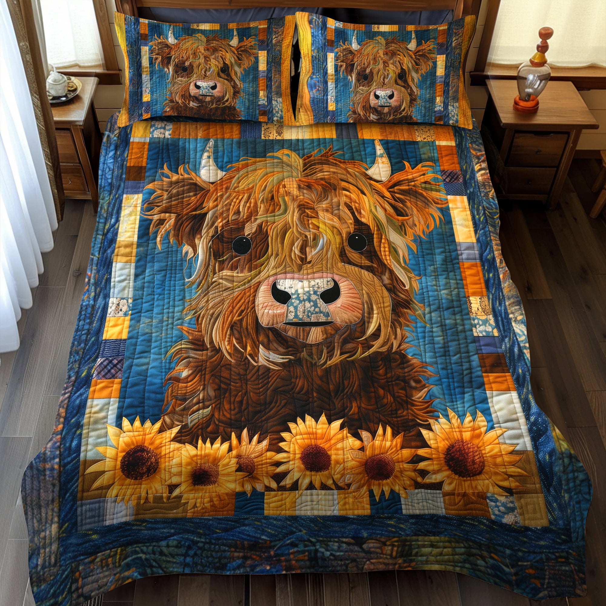 Sunny Highland Cow 3-Piece Quilted Bedding Set NCU0TH909 – Vantique
