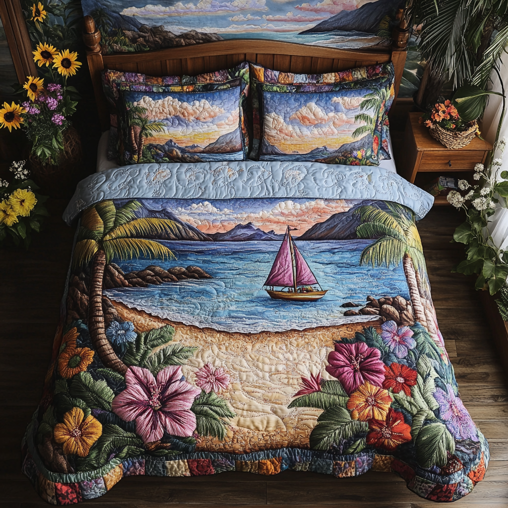Sunny Escape 3-Piece Quilted Bedding Set NCU0VL1769 – Vantique