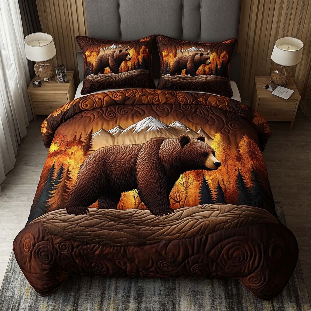 Sunset Bear 3-Piece Quilted Bedding Set NCU0NT8656 – Vantique