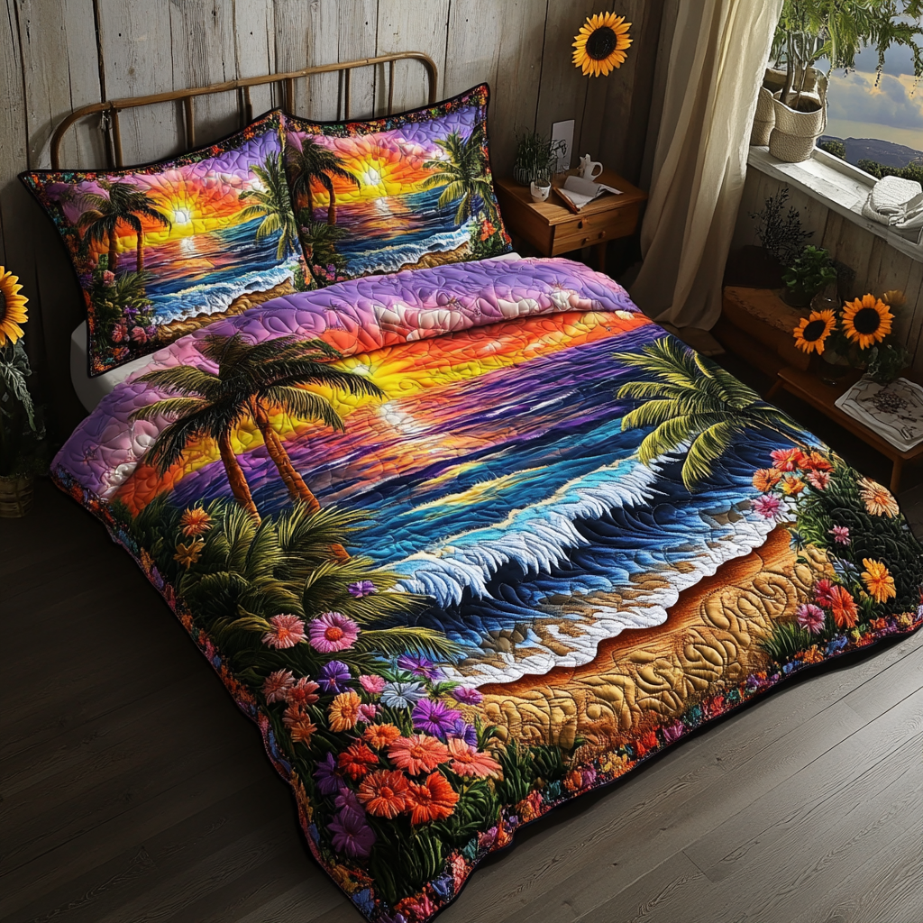 Sunset Bliss 3-Piece Quilted Bedding Set NCU0VL1825 – Vantique