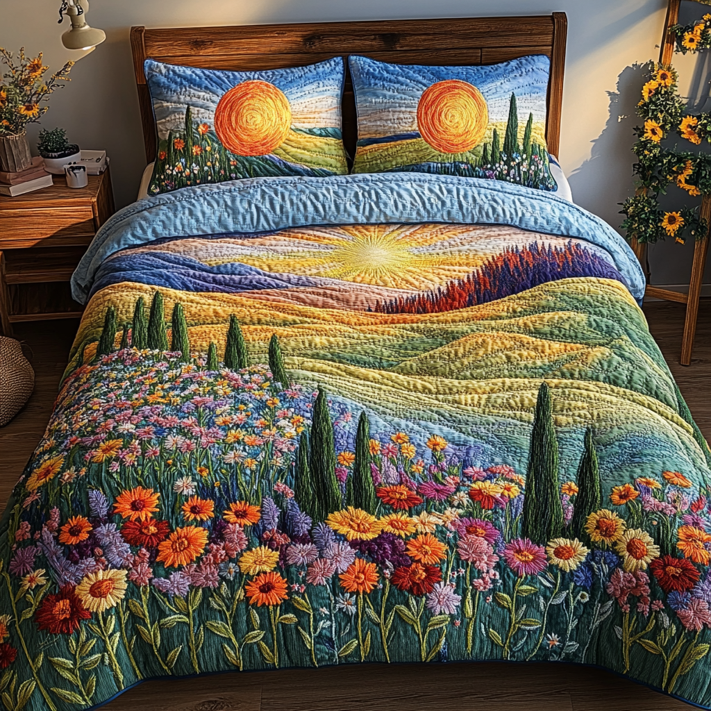 Sunset Bloom 3-Piece Quilted Bedding Set NCU0VL1584 – Vantique