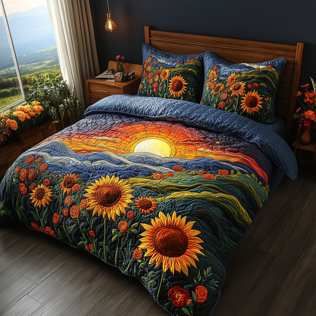 Sunset Bloom 3-Piece Quilted Bedding Set NCU0VL2633 – Vantique