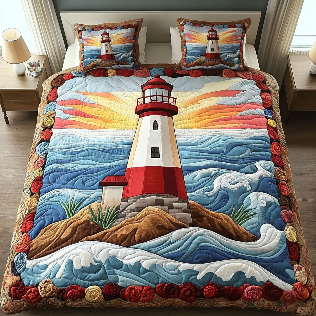 Sunset Lighthouse 3-Piece Quilted Bedding Set NCU0NT3546 – Vantique