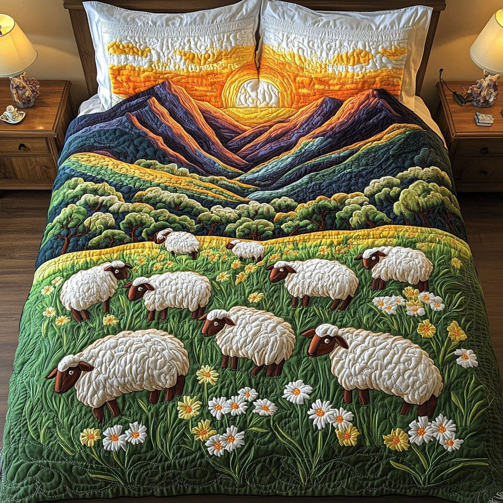 Sunset Mountain Sheep 3-Piece Quilted Bedding Set NCU0NT4332 – Vantique