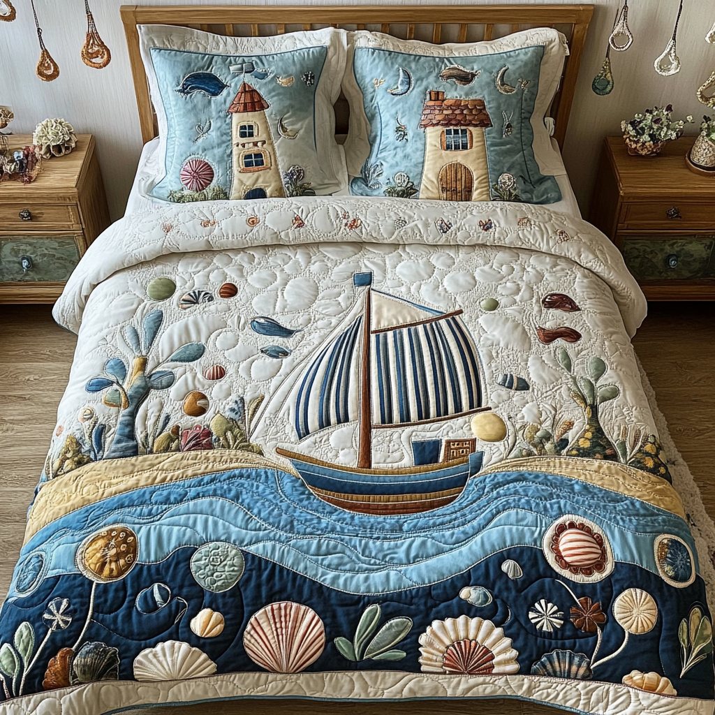 Sunset Over the Sea 3-Piece Quilted Bedding Set NCU0VL1366 – Vantique