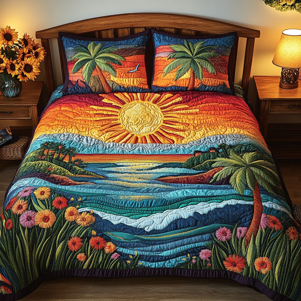 Sunset Paradise 3-Piece Quilted Bedding Set NCU0VL1819 – Vantique