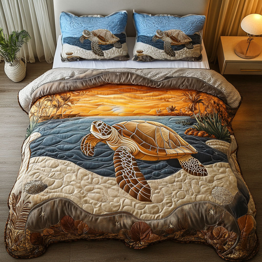 Sunset Shore Turtle 3-Piece Quilted Bedding Set NCU0NT3592 – Vantique