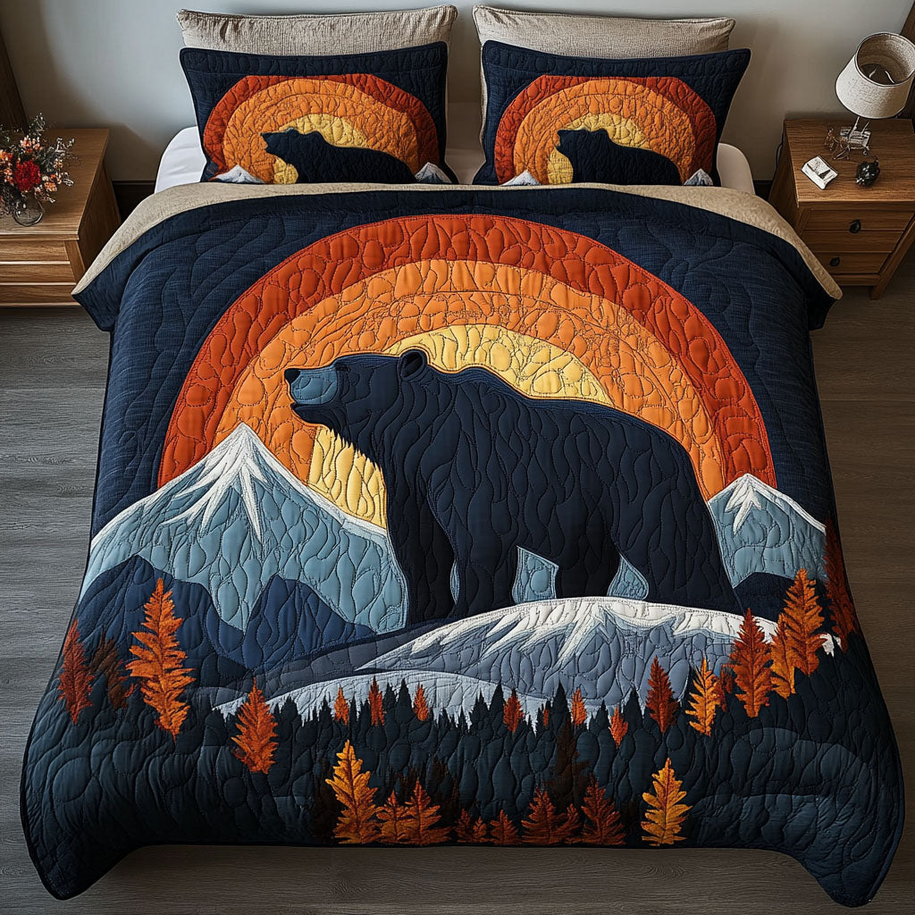 Sunset Silhouette Bear 3-Piece Quilted Bedding Set NCU0NT3063 – Vantique