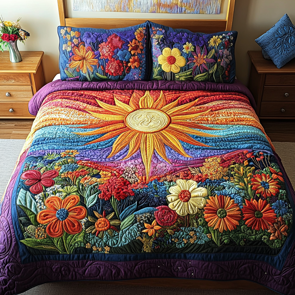Sunshine Bliss 3-Piece Quilted Bedding Set NCU0VH2672 – Vantique