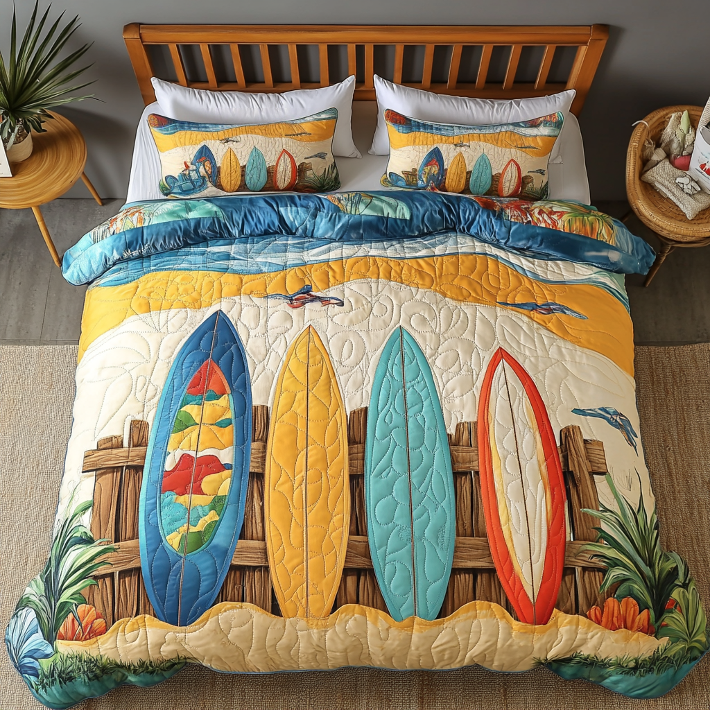 Surfboard Bliss 3-Piece Quilted Bedding Set NCU0DK7540 – Vantique