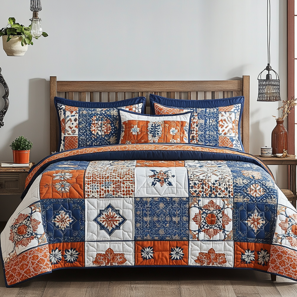 Tangerine Symphony 3-Piece Quilted Bedding Set NCU0VL1012 – Vantique