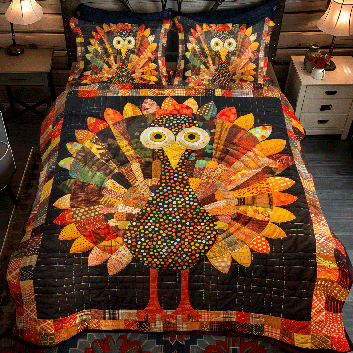 Thankful Turkey 3-Piece Quilted Bedding Set NCU0TH1107 – Vantique