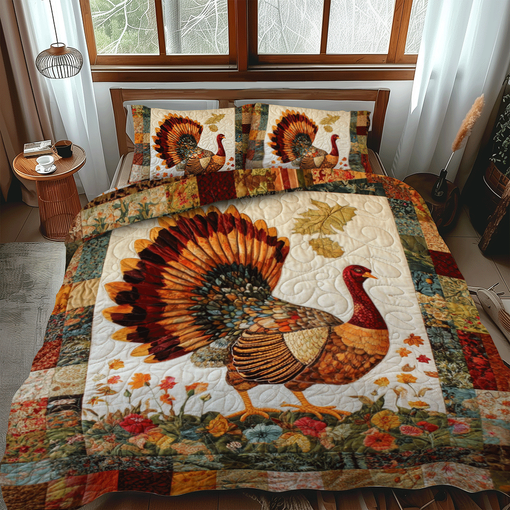 Thanksgiving Feast Turkey 3-Piece Quilted Bedding Set NCU0PD701 – Vantique