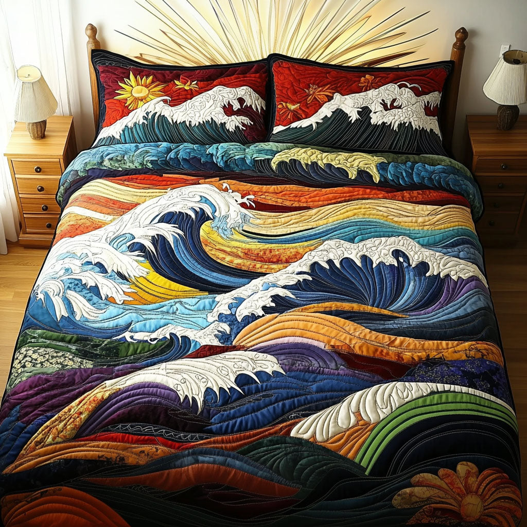 The Great Wave 3-Piece Quilted Bedding Set NCU0PT5116 – Vantique