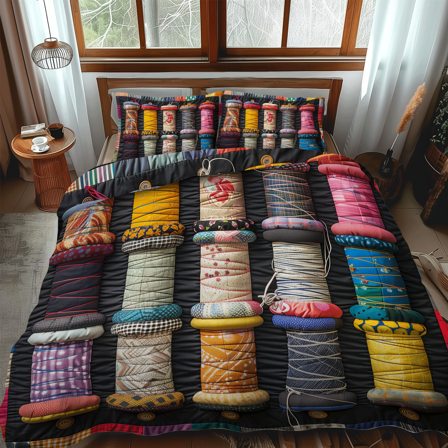 Thread Spool Symphony 3-Piece Quilted Bedding Set NCU0TH1295 – Vantique